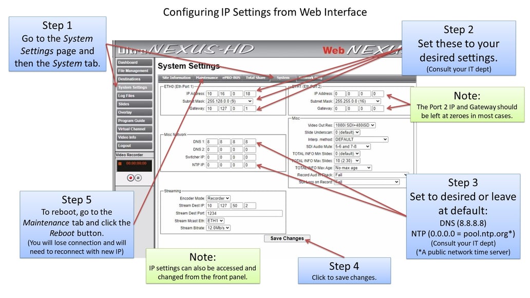 Configuring Network and IP Address Settings from the UltraNEXUS-HD and ...
